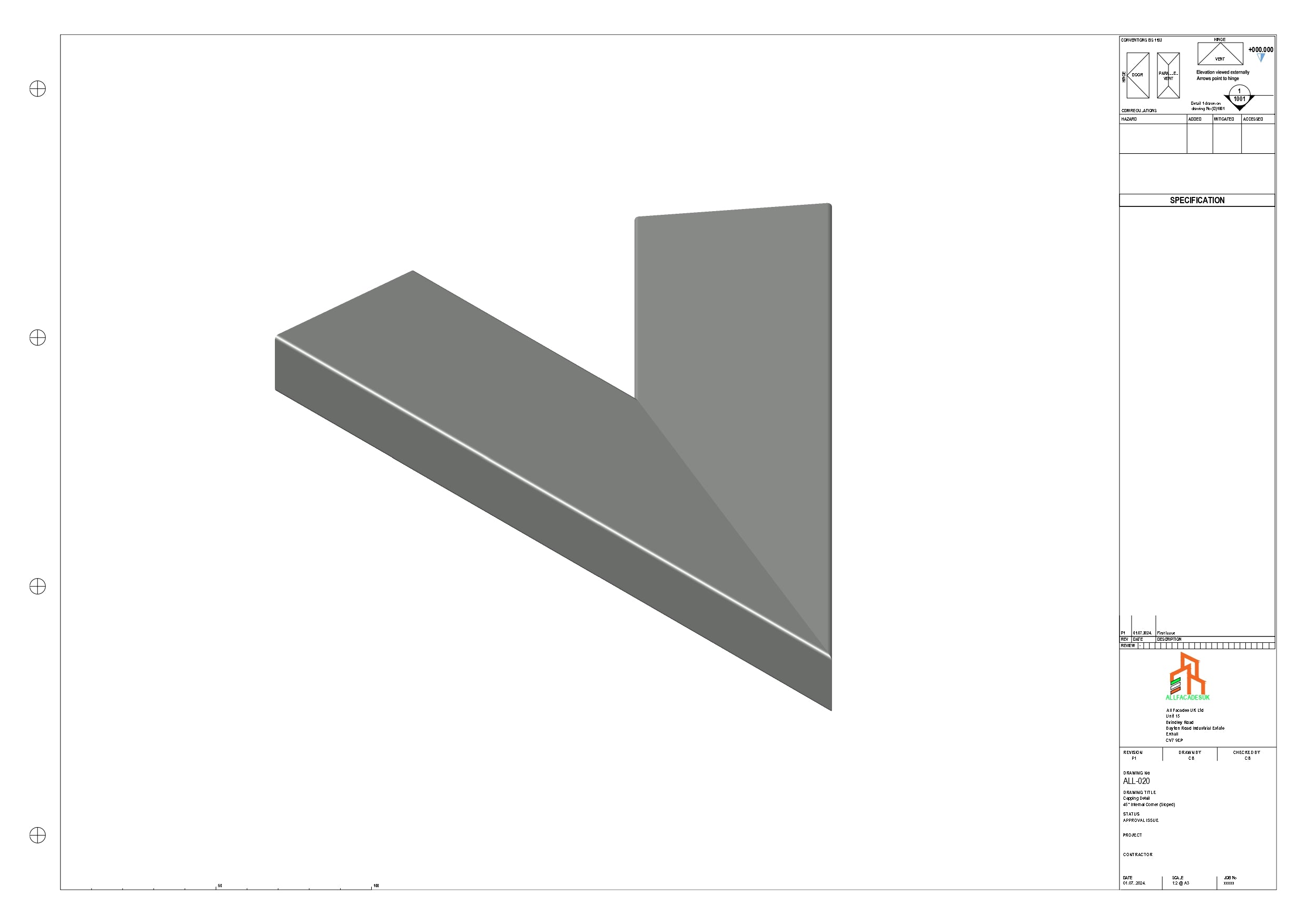 Aluminium Capping - Type 2 - 45 Degree Int Corner - 300x300 – Aluminium ...