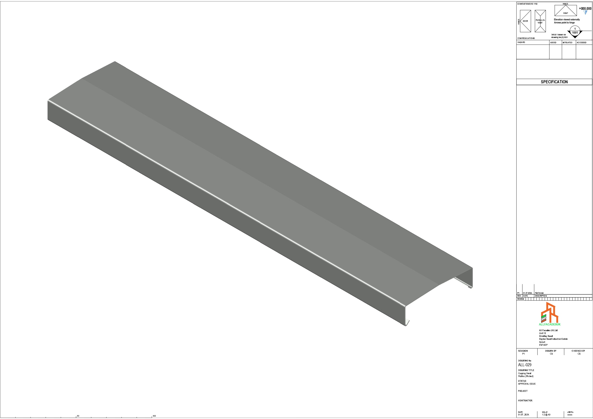 Aluminium Capping - Type 3 - Straight - 3000mm – Aluminium Cladding Ltd