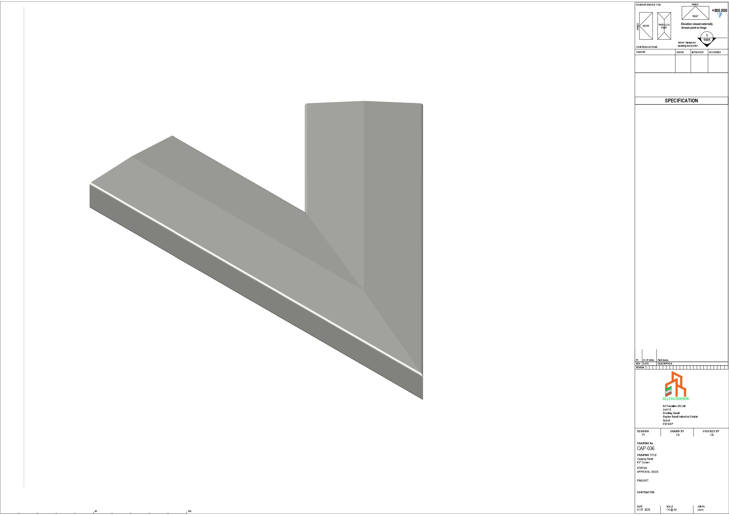 Aluminium Capping - Type 3 - 45 Degree Int/Ext corner - 300x300 ...
