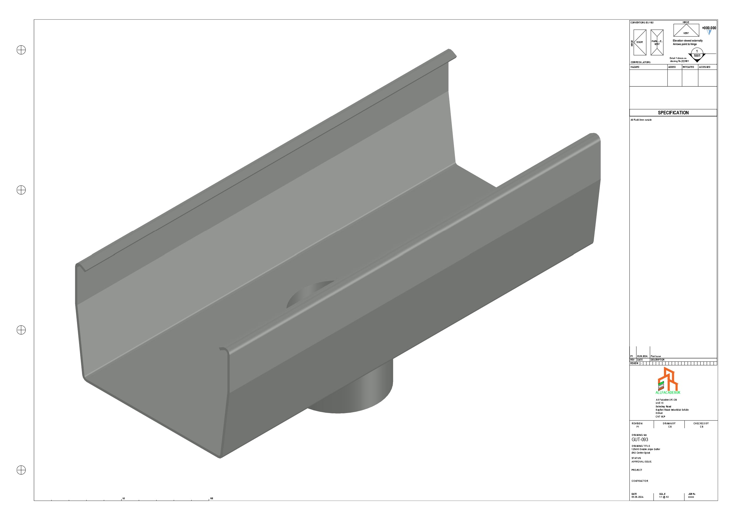 Aluminium Double Slope Gutter - Type 8 - Centre Spout - 76 Dia ...