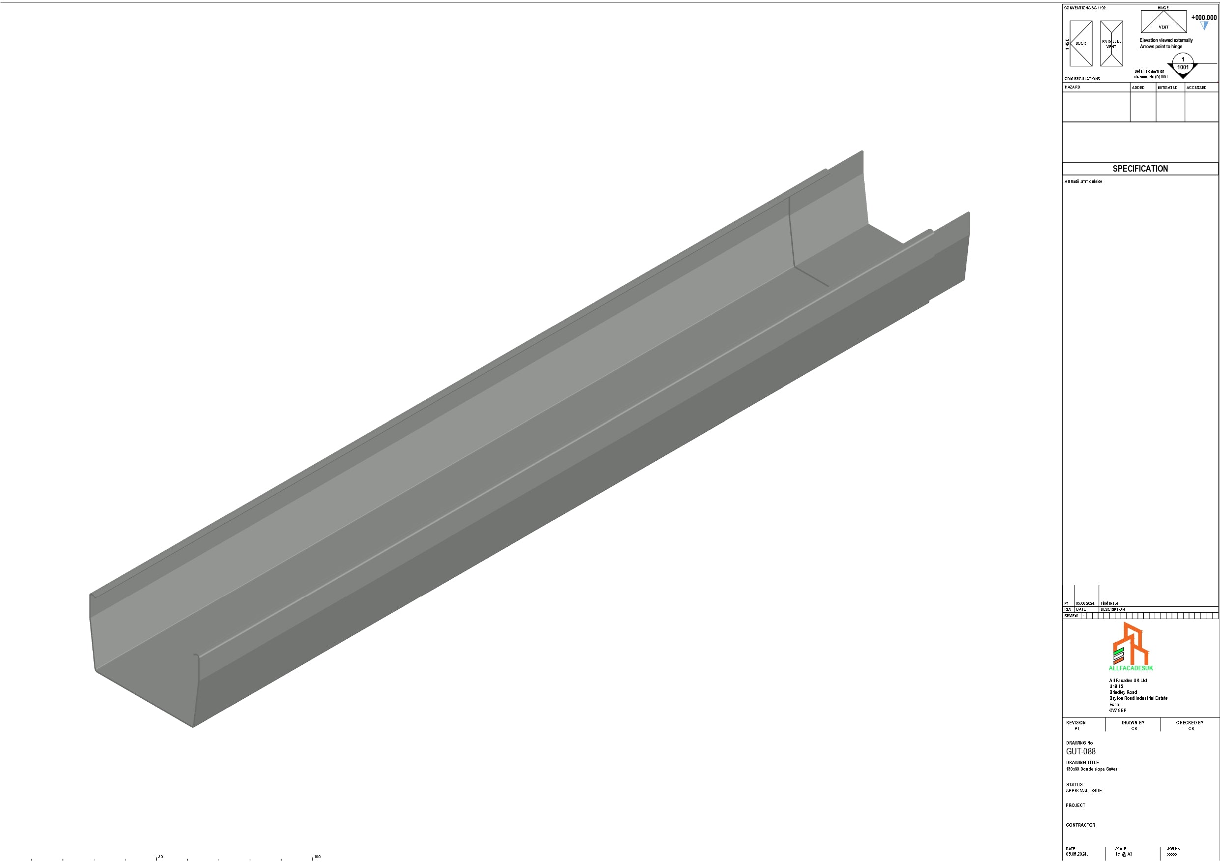Aluminium Double Slope Gutter - Type 9 - 3M Length – Aluminium Cladding Ltd