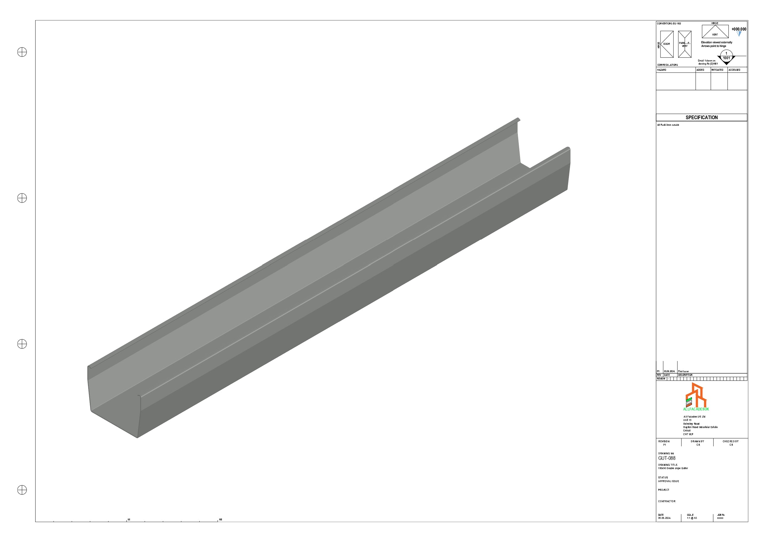 Aluminium Double Slope Gutter - Type 9 - 3M Length – Aluminium Cladding Ltd