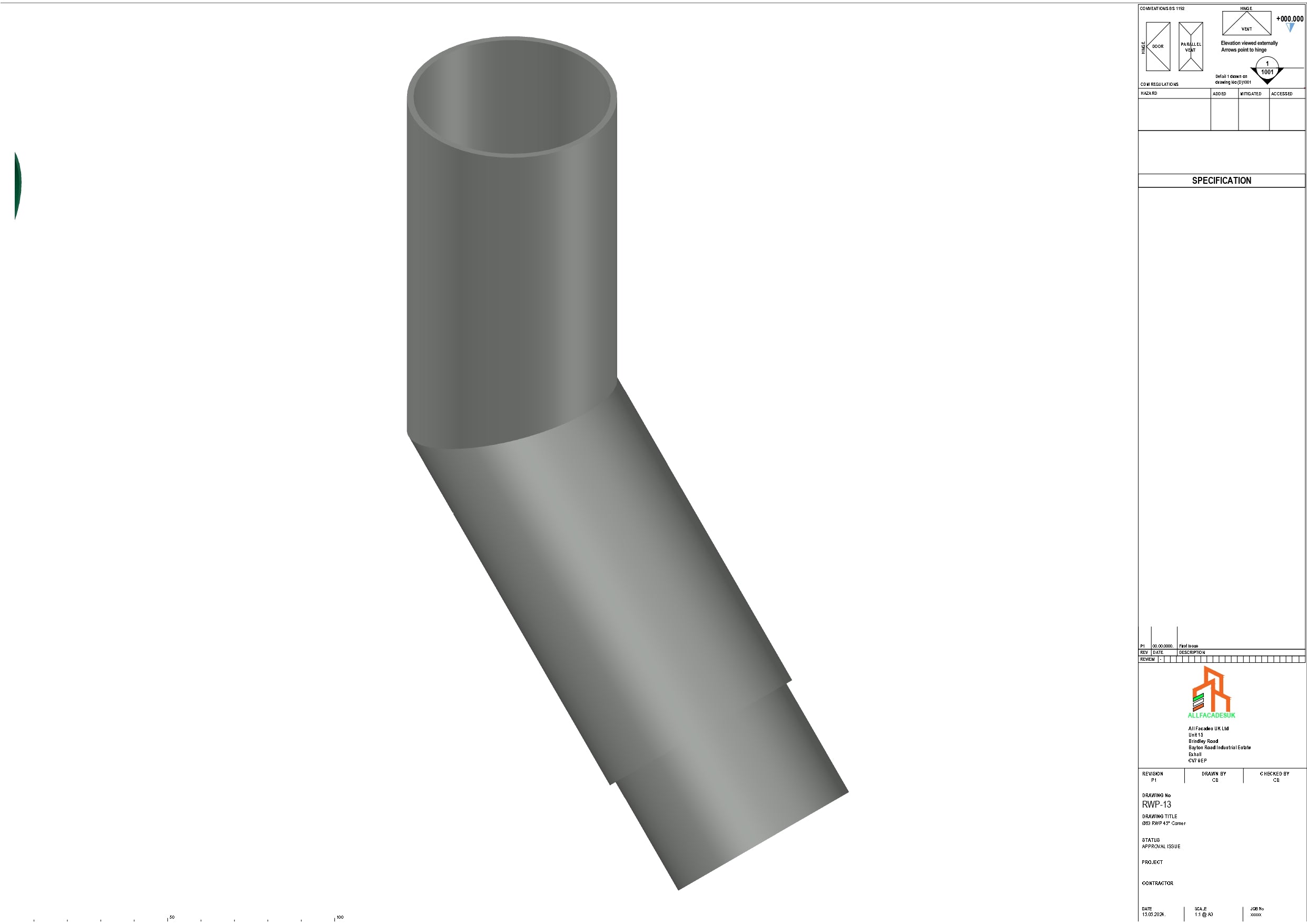 Aluminium Dia Gutter - Type 1 - 45 Degree Corner – Aluminium Cladding Ltd