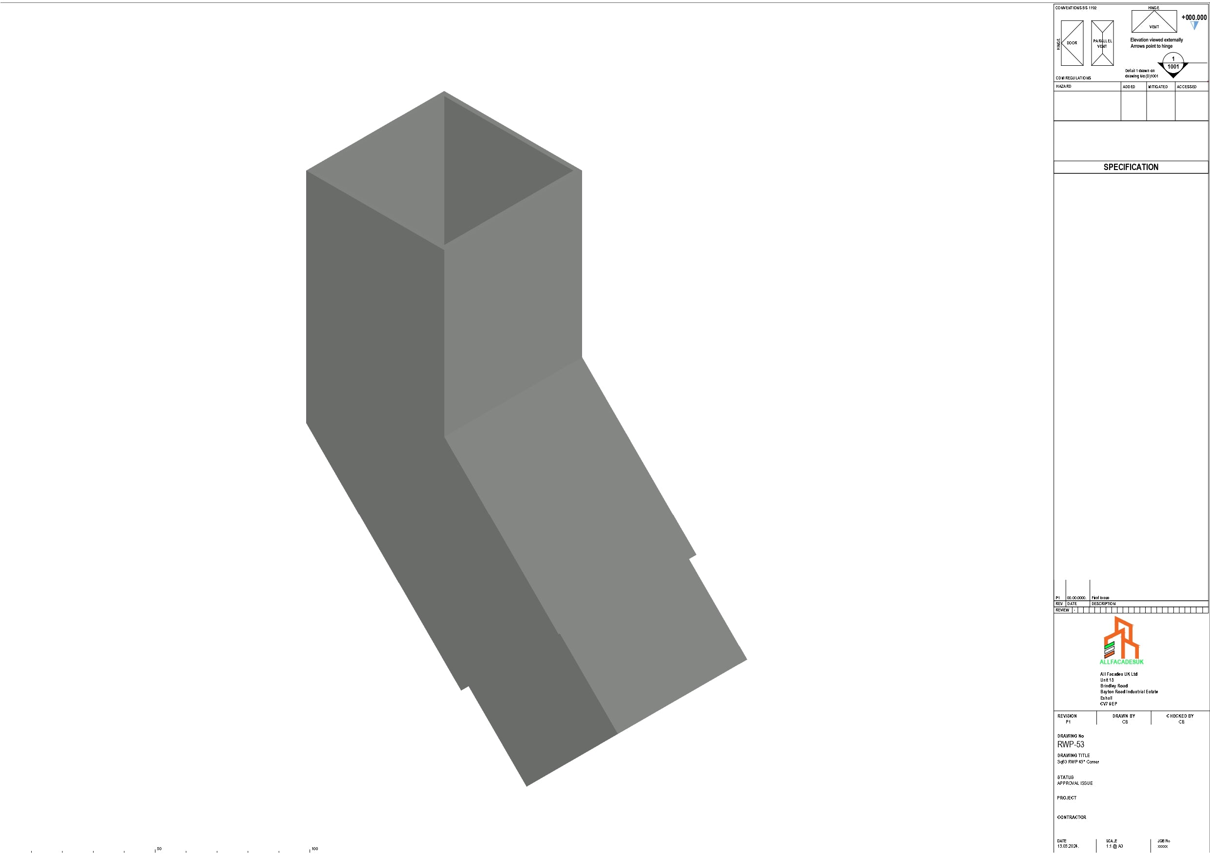 Aluminium Sq Gutter - Type 2 - 45 Degree Corner – Aluminium Cladding Ltd