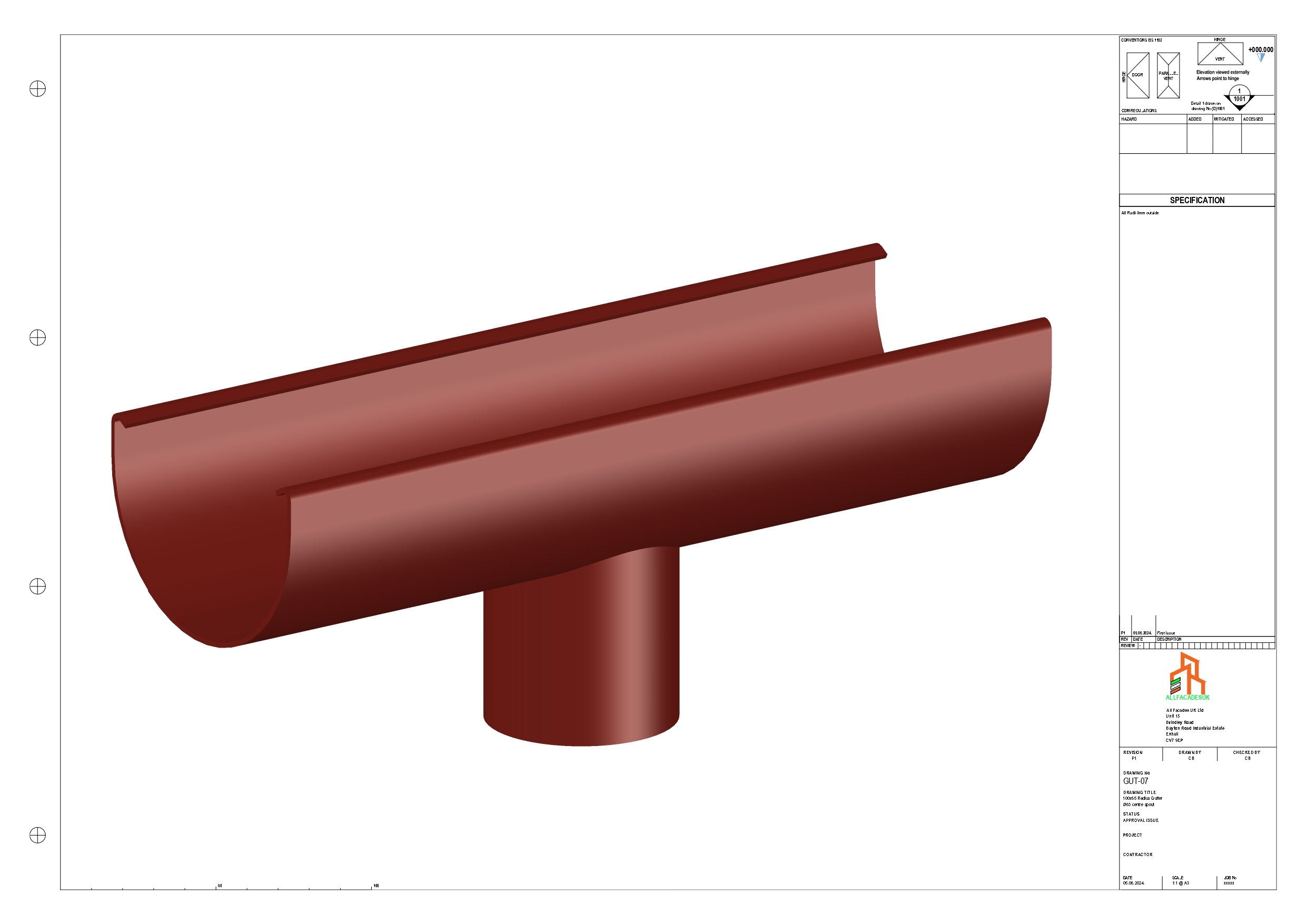Aluminium Radius Gutter - Type 1 - Centre Spout - 63 Dia – Aluminium ...