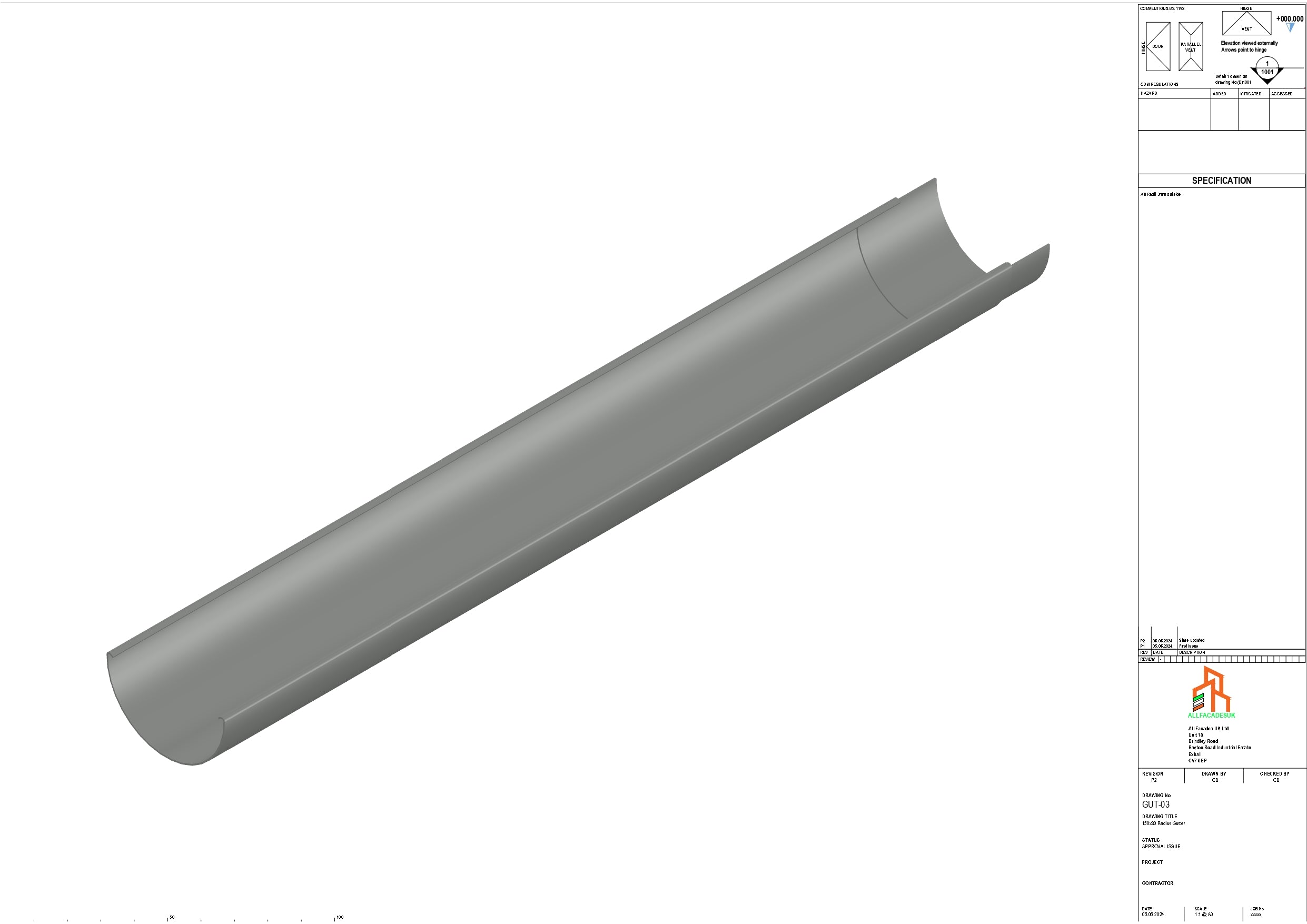 Aluminium Radius Gutter - Type 3 - 3M Length – Aluminium Cladding Ltd