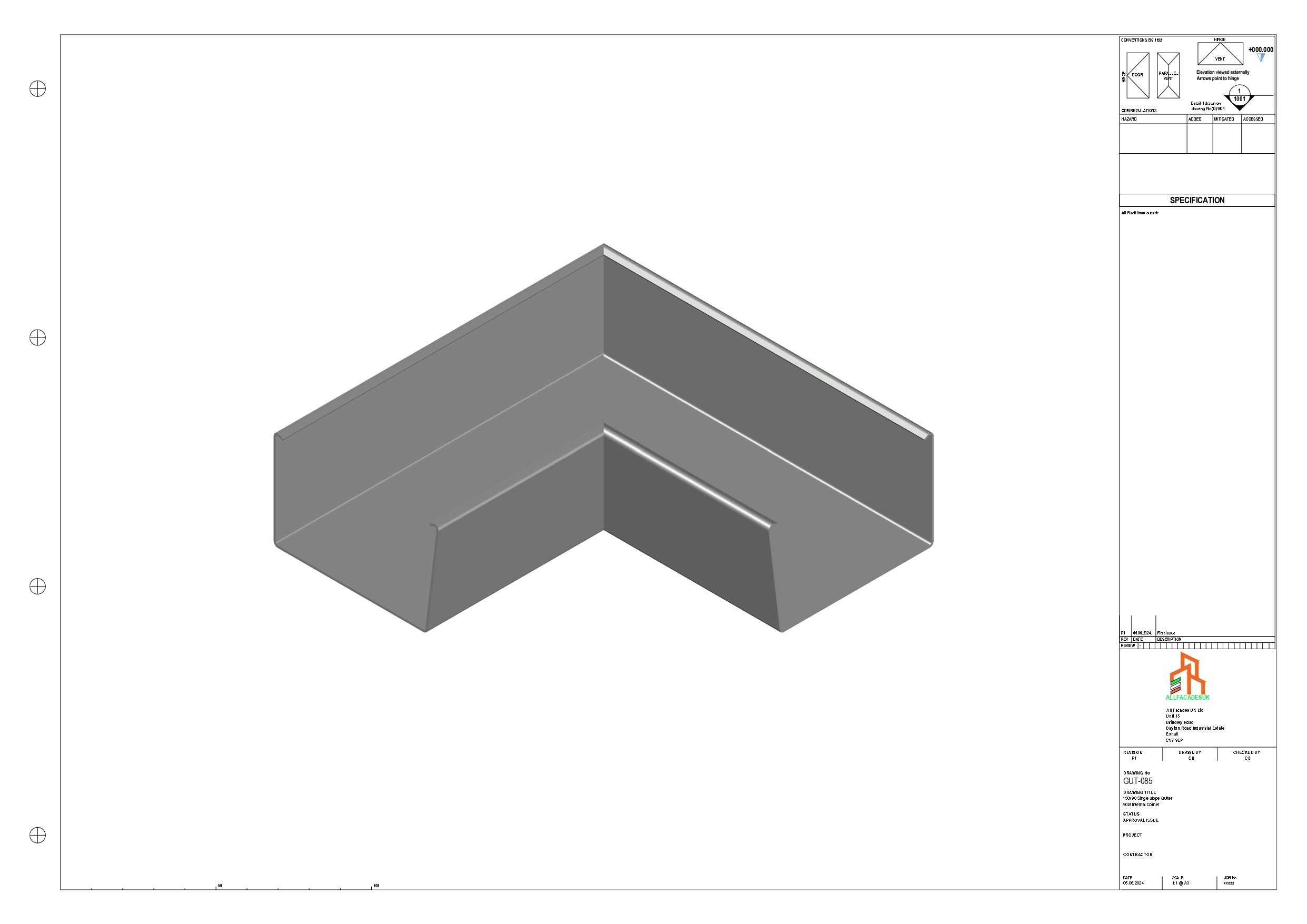 Aluminium Single Slope Gutter - Type 6 - 90 Degree Ext Corner ...